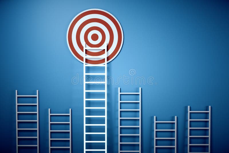 Red Target with Many Ladders on Blue Wall Stock Illustration ...