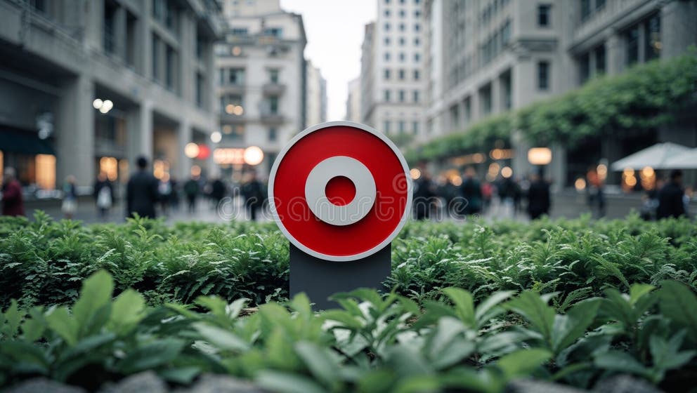 Red Target Standing Out from the Crowd in Urban Green Space Stock Image ...