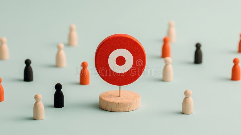 A Red Target Symbol Surrounded by Diverse Wooden Figures, Representing ...