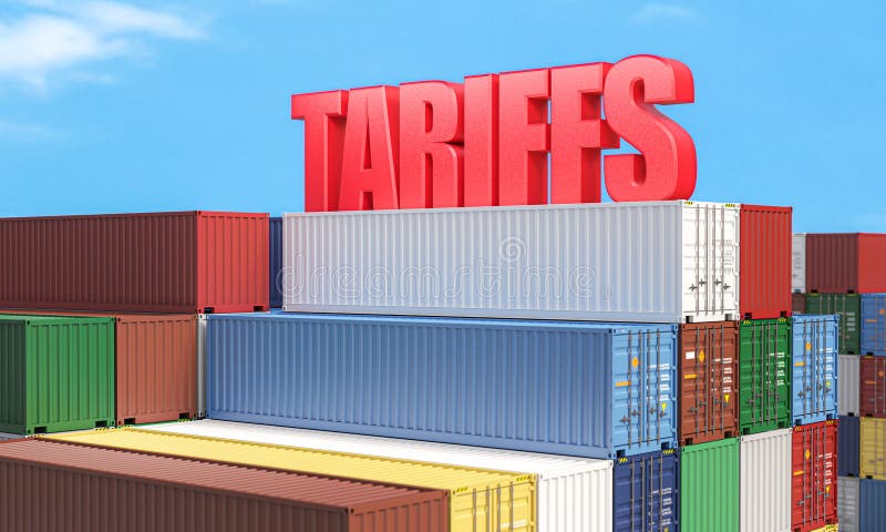 Red Tariffs Title Placed on Stacked Colorful Cargo Containers ...