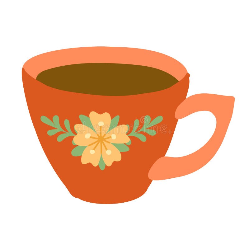 Red Tea Cup with Floral Design with Warm Tea Stock Illustration ...