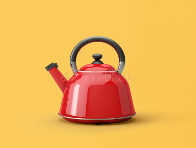 Red Tea Kettle Sits Yellow Background Stock Photos - Free & Royalty ...