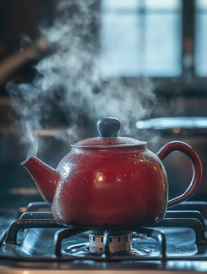 Red Tea Pot on Stove, stock image. Image of ceramic - 377433225