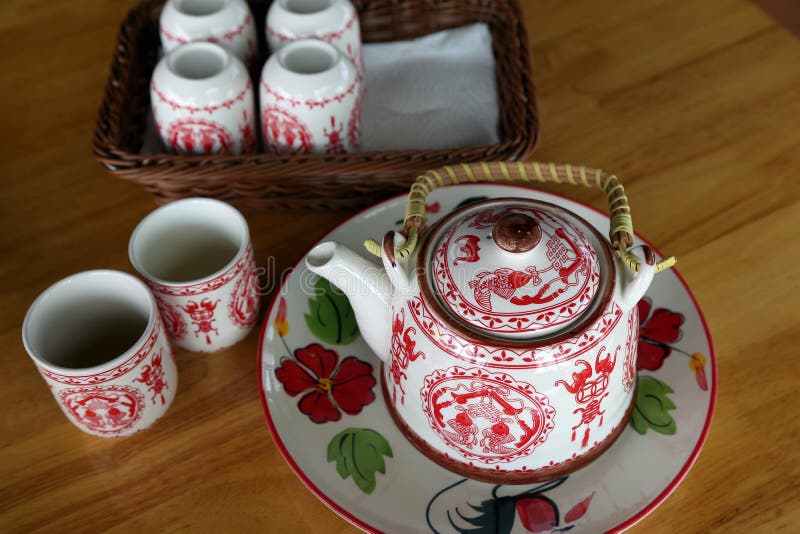 The Red Tea Set. stock photo. Image of teaset, teacups - 240827908