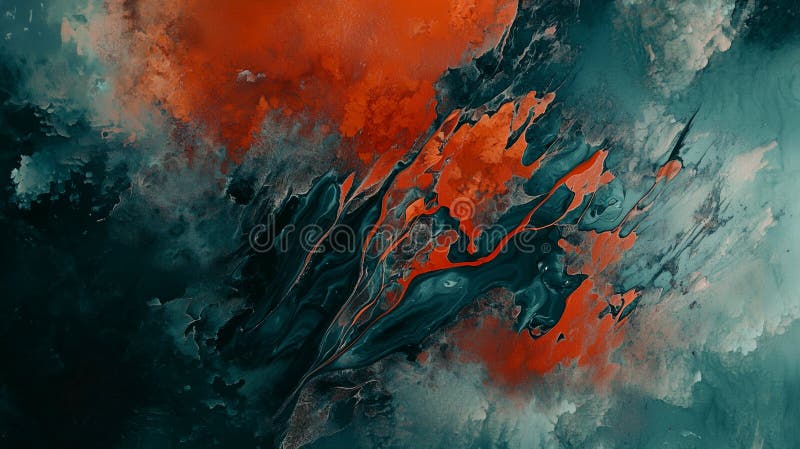 Red and Teal Colors Mixing Together in a Swirling Abstract Painting ...