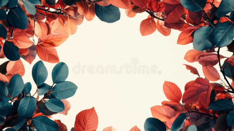 Red and Teal Leaves Frame White Background Stock Illustration ...