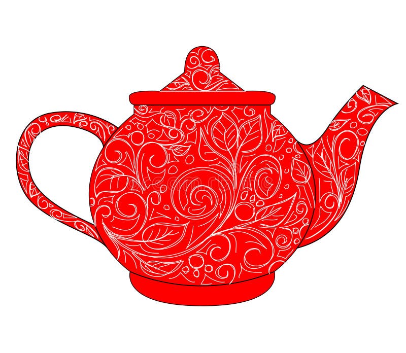 Red teapot stock vector. Illustration of scroll, handle - 30331682