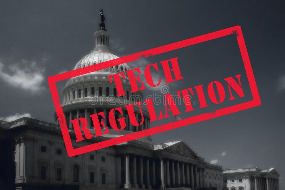 Red Tech Regulation Stamp Over the US Capitol Stock Image - Image of ...