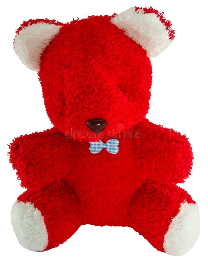 Red Teddy Bear with Blue Ribbon Isolated on White Background Stock ...