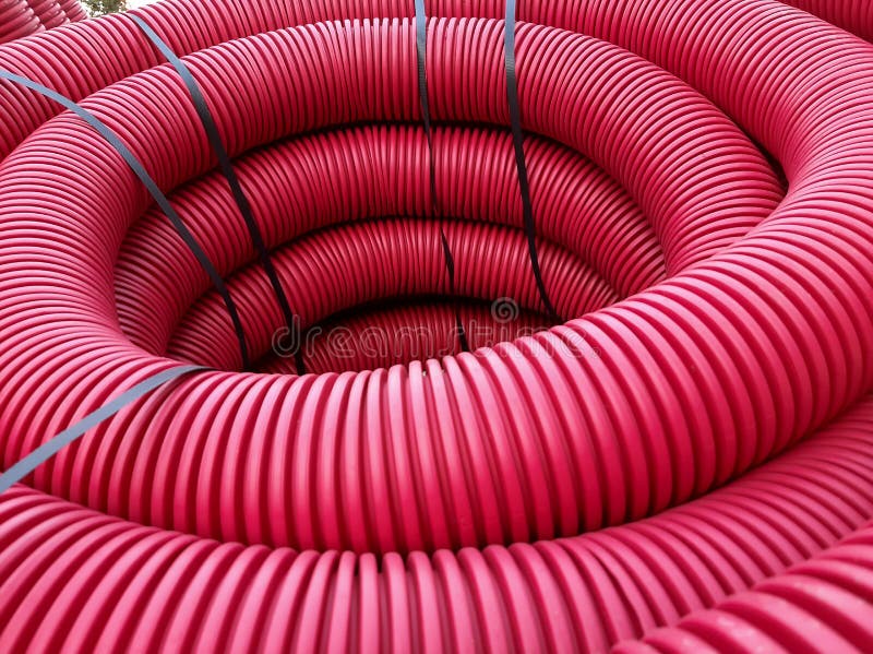 Red Telecommunication Corrugated Cable Casing Pipe Editorial Stock ...