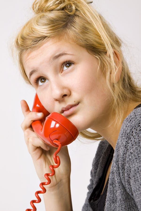 Red telephone stock image. Image of woman, teenage, expressions - 7510449