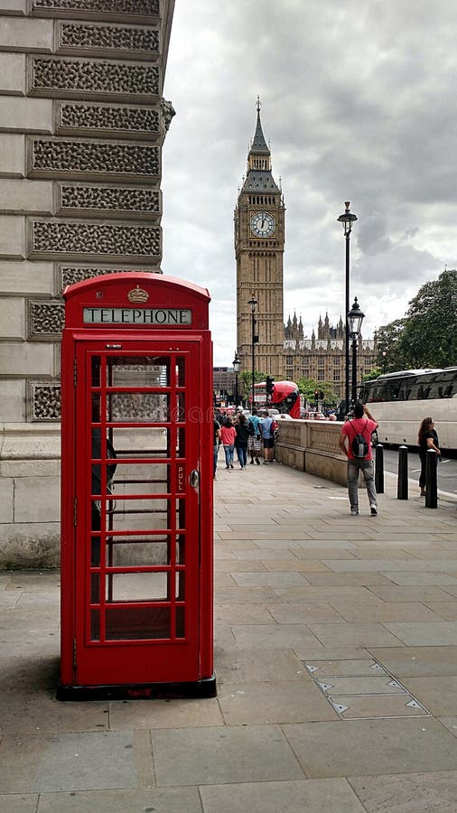 Red Telephone Box in London Next To Big Ben in Hot Summer Editorial ...