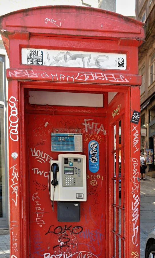 Traditional Old and Broken Red Telefone Cabin in Porto - Portugal ...