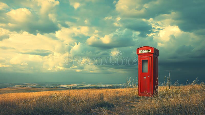 Red Telephone Booth in a Golden Field Illustration Stock Image - Image ...