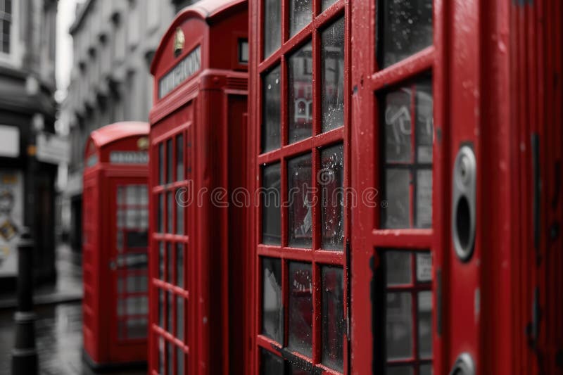 Red Telephone Booths Row stock photo. Image of fashioned - 374424564