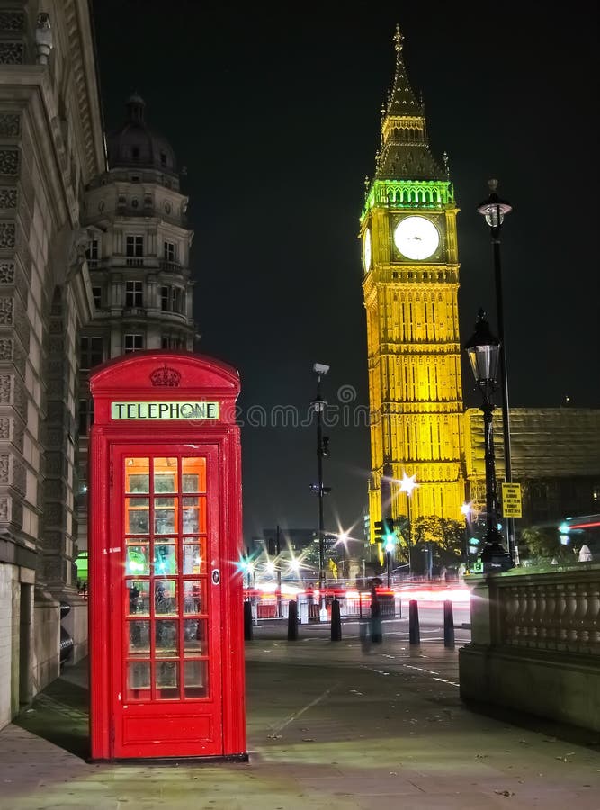 Red Telephone Box and Big Ben at Night Editorial Photo - Image of cabin ...