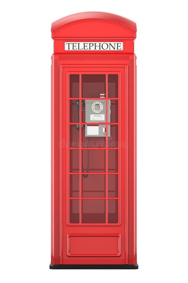 Red Telephone Box, Front View. 3D Rendering Stock Illustration ...