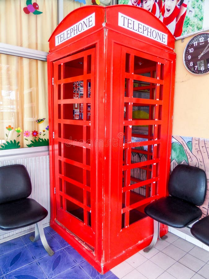 Red Telephone Box in Playground at School Stock Image - Image of mirror ...