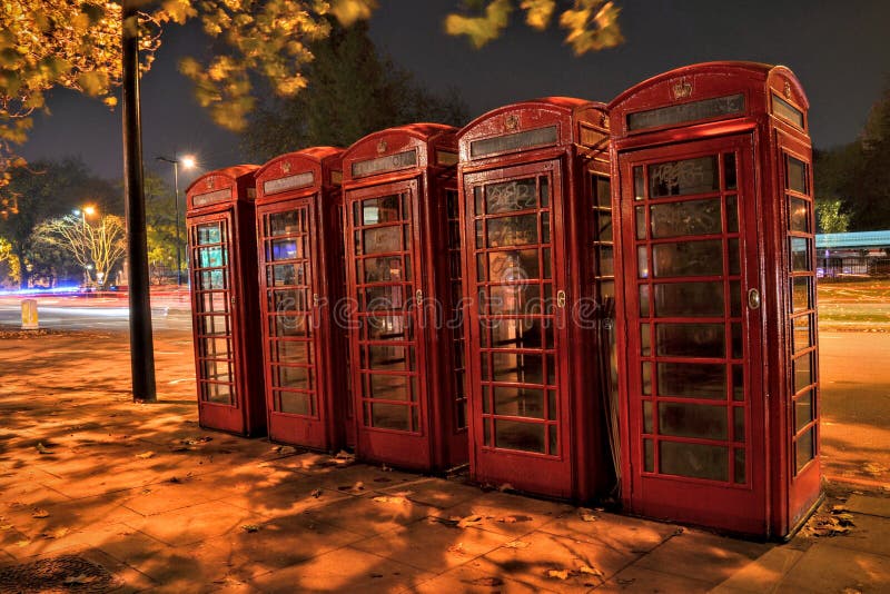 Red Telephone Boxes Night London Stock Image - Image of public, call ...