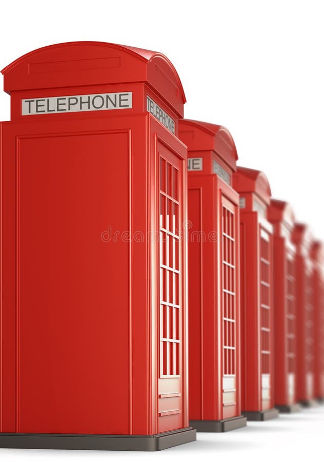 Red Telephone Boxes, Front and Side View, 3D Rendering Stock ...