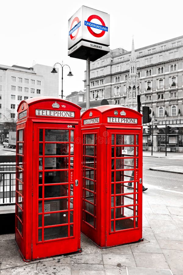 Red Telephone Boxes and Underground Logo, London, Editorial Stock Photo ...