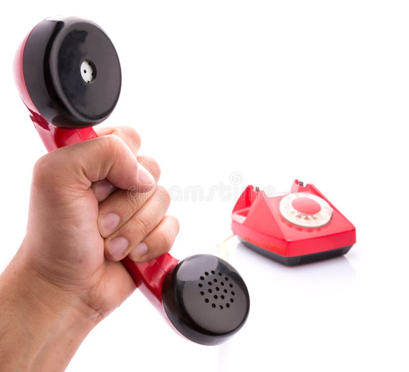 Red Telephone Handset in Hand Stock Photo - Image of business, number ...