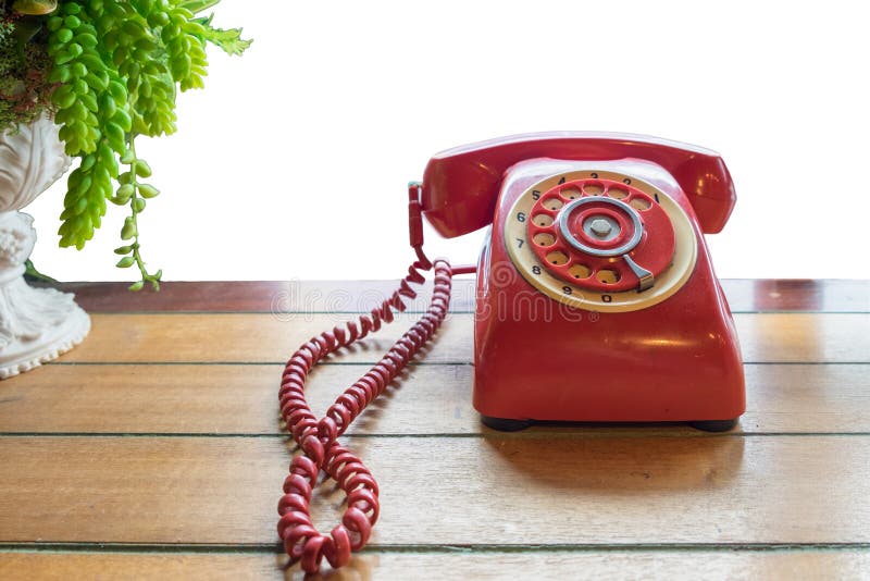 Red Telephone Vintage Old Style on Table Stock Photo - Image of retro ...