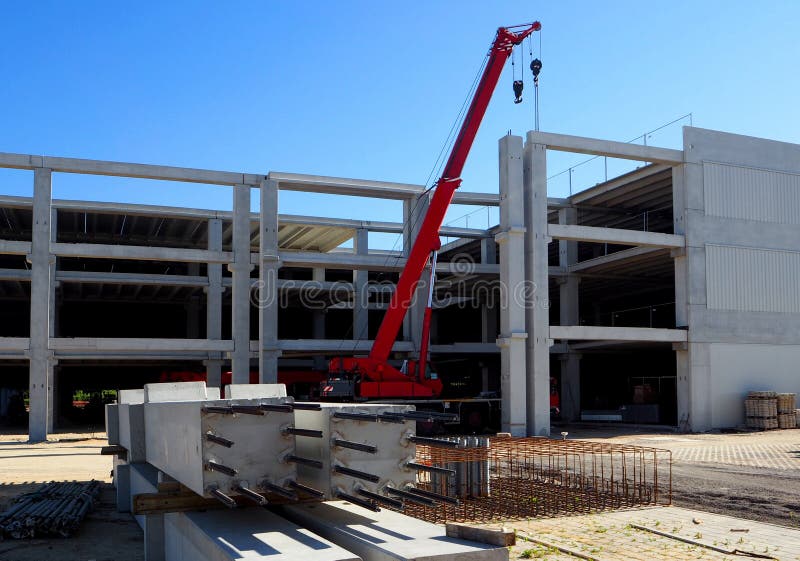 Red telescopic crane stock image. Image of crane, site - 94679697