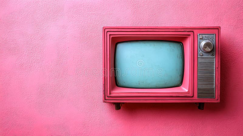 Red Television is on a Pink Wall Stock Image - Image of retro, show ...