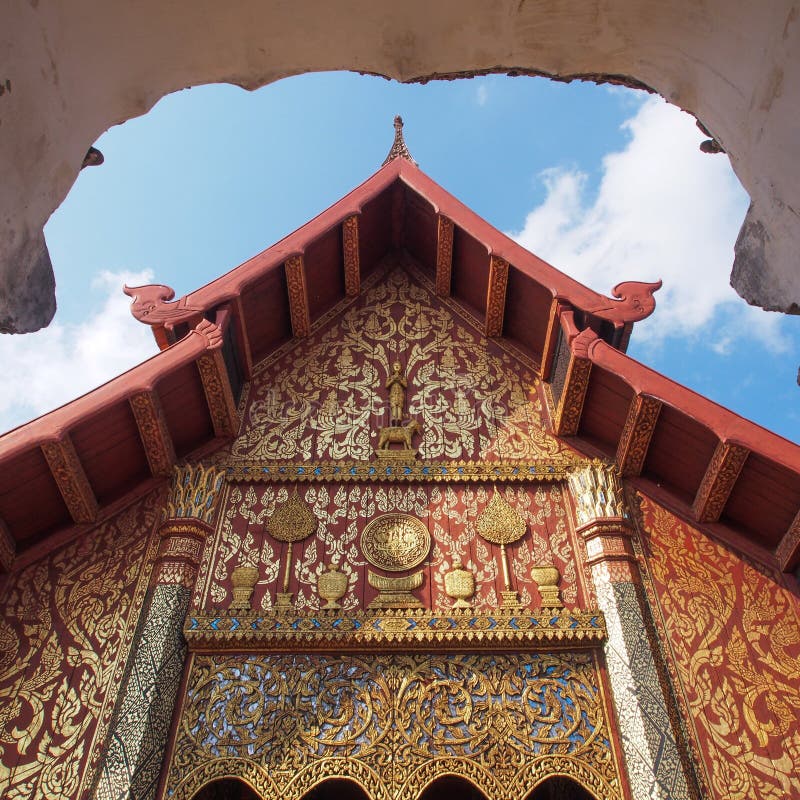 Red temple in the square stock photo. Image of temple - 69879558