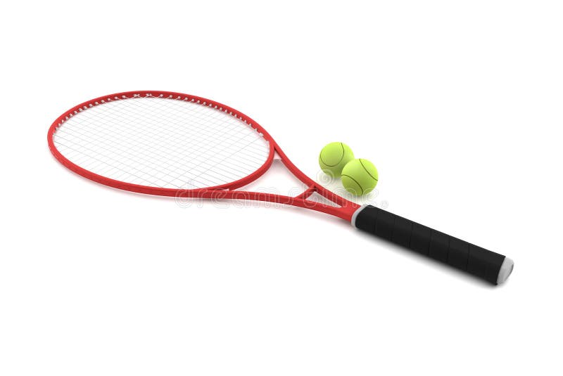 Red Tennis Racket with Two Balls Isolated on White Stock Illustration ...