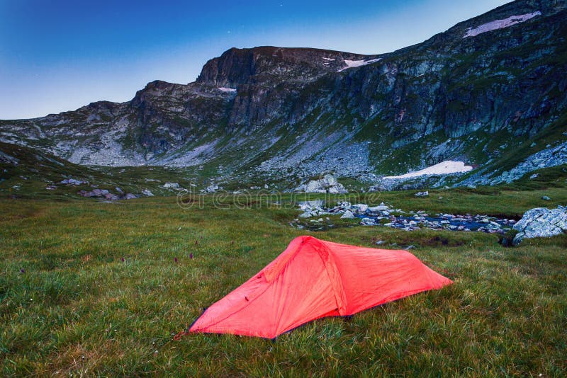 Red tent in the mountain stock photo. Image of meadow - 90476890