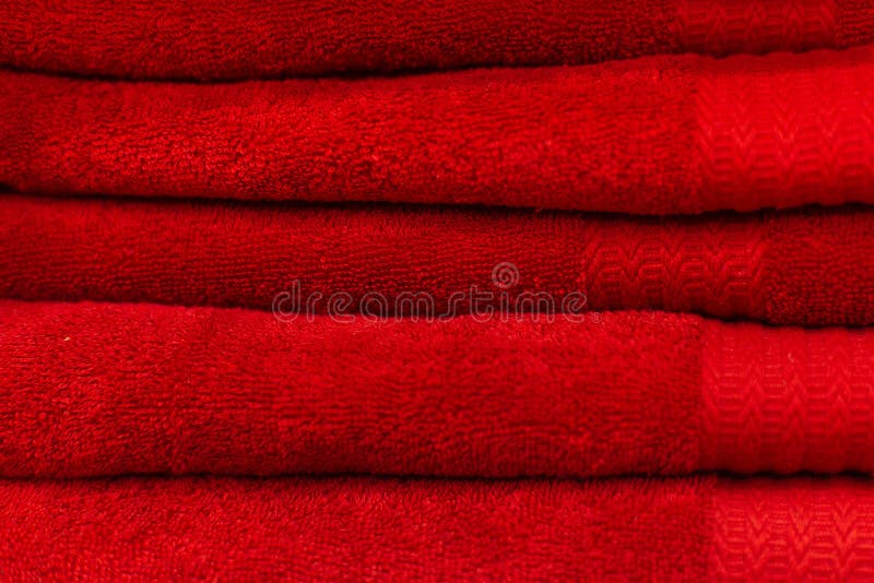 Red Terry Soft Towels, a Large Number of Stock Image - Image of multi ...