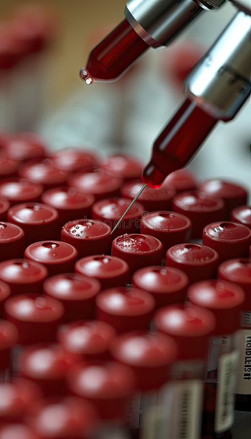 Red Test Tubes with a Needle, Filled with Liquid Solution Stock Photo ...