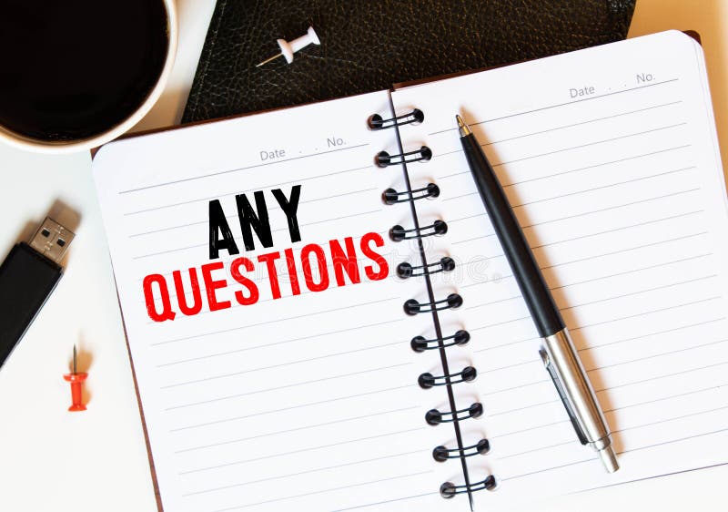 Red Text Any Questions and Paper Question Mark with White Background ...