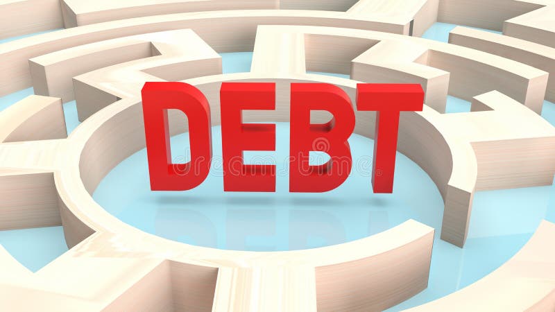 The Red Text Debt in Maze for Business Concept 3d Rendering Stock ...