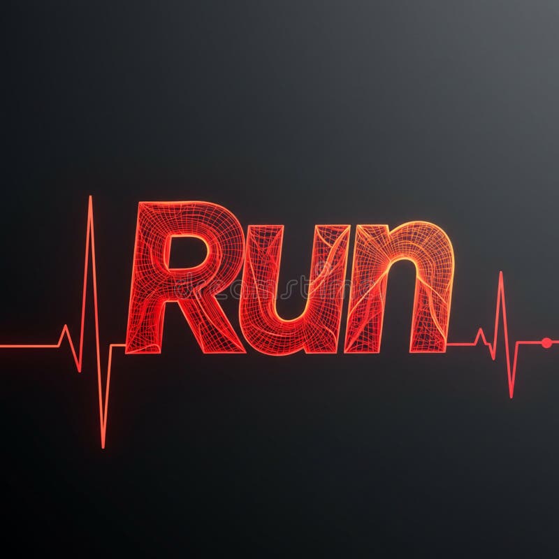 Red Text Spelling "Run" with a Wireframe Design is Prominently ...