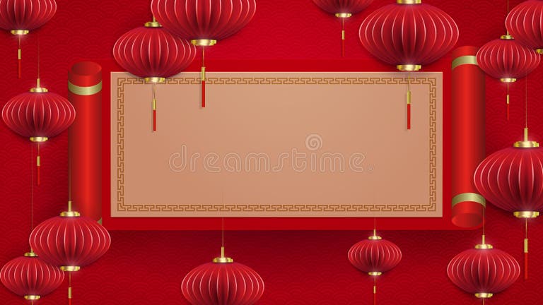 Red Textural Background with a Rectangular Frame.Lanterns in the Style ...