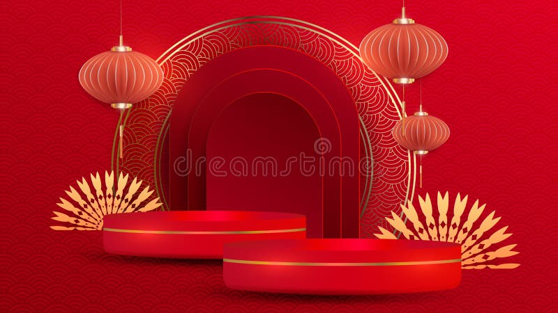 Red Texture Design, Chinese Lanterns in Paper Art Style Stock Vector ...