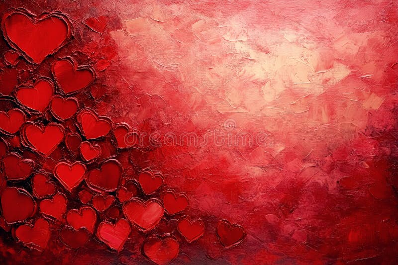 Red Textured Background with Many Embossed Hearts on the Left Side ...