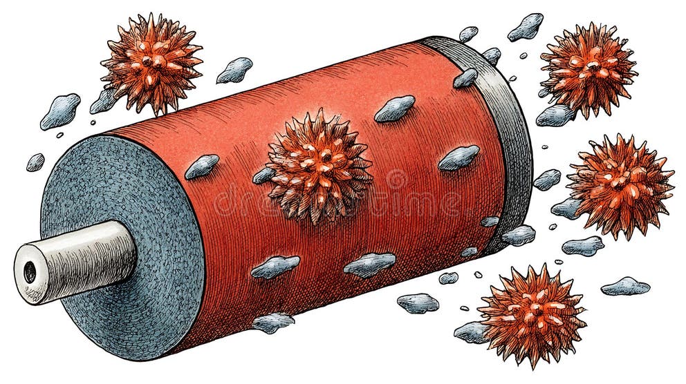 Red Textured Cylinder Fighting Microscopic Viruses Illustration Stock ...