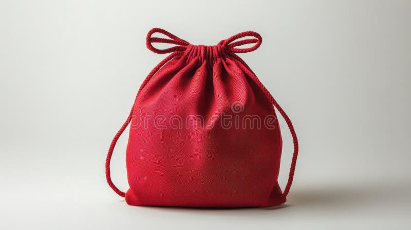Red Textured Drawstring Pouch with Gold Pattern on White Background ...