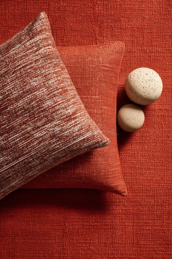 Red Textured Pillows and Beige Spheres on Red Fabric Stock Illustration ...