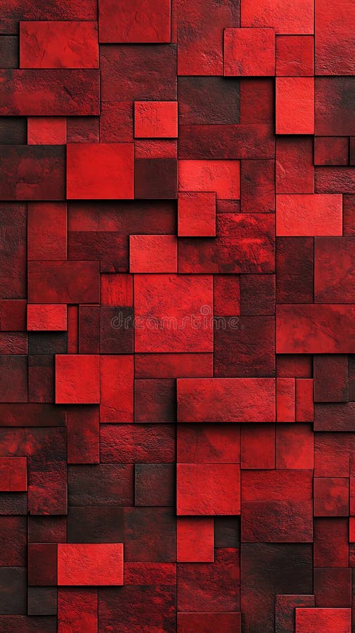 Red Textured Wall Composed of Interlocking Rectangular and Square ...