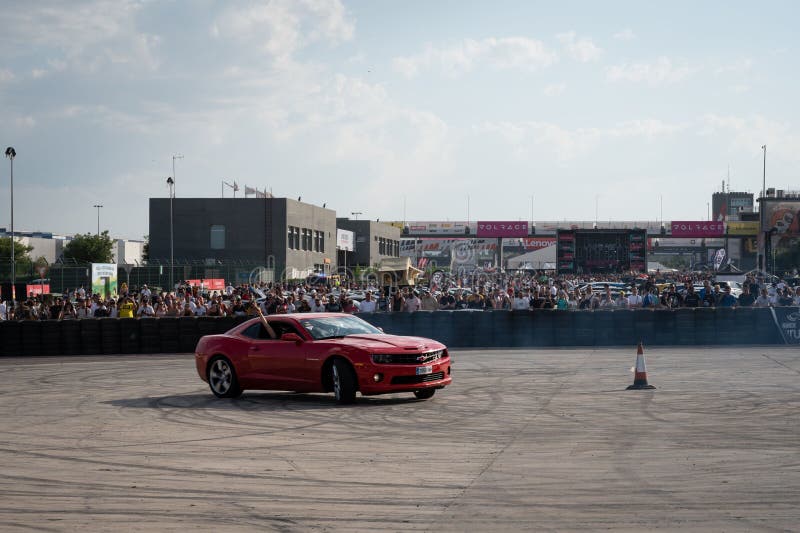 Red 5th Generation Chevrolet Camaro Doing a Drifting Display Editorial ...