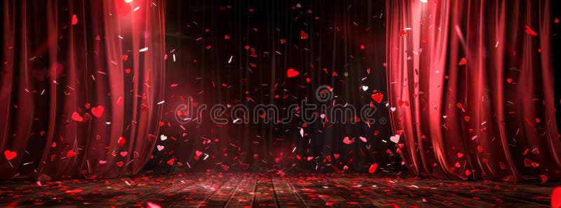A Red Theater Curtain, Accompanied by Falling Confetti, Forms a ...