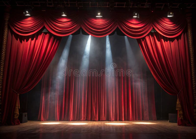 Red Theater Curtains with Dramatic Lighting on Stage Stock Photo ...