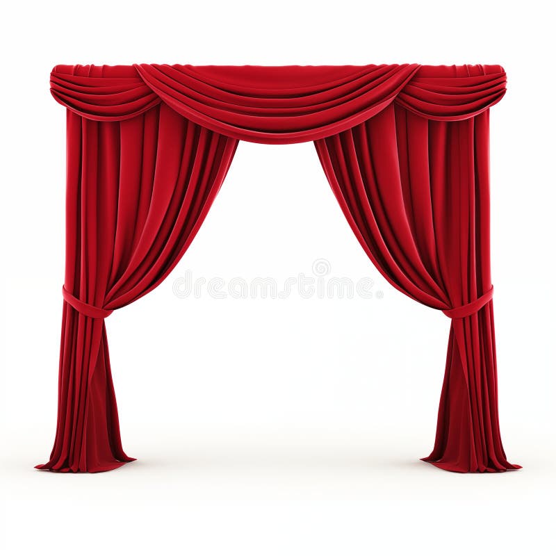 Red Theater Curtains with Luxurious Fabric and Elegant Drapery on White ...