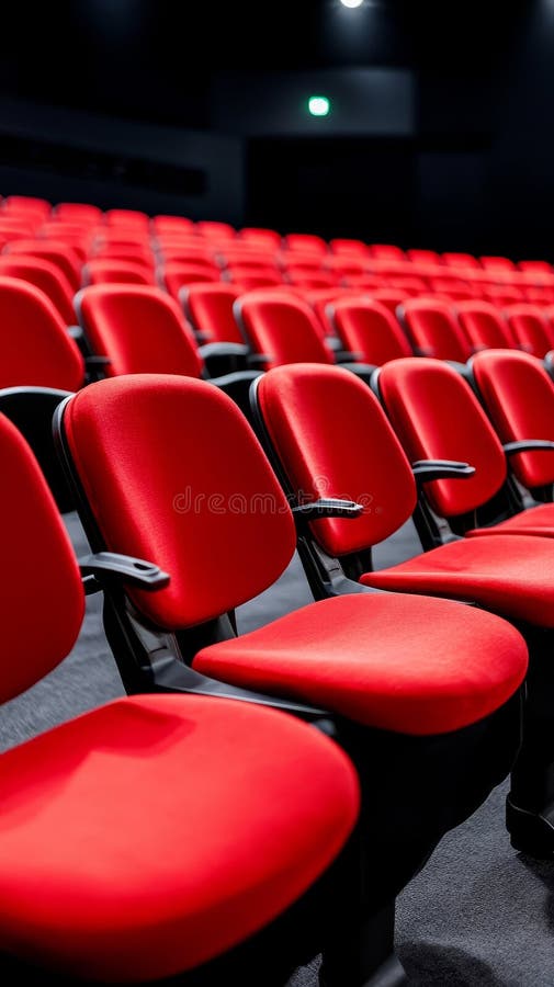 Red Theater Seats in an Empty Auditorium with Dim Lighting Stock Image ...