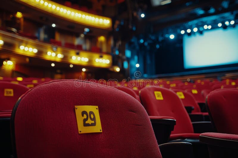 Red Theater Seats with Numbered Labels Awaiting an Audience for a ...